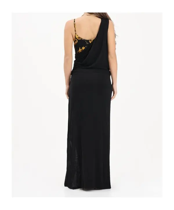 Versace One-shoulder Maxi Dress With Gold Baroque Print And Slit