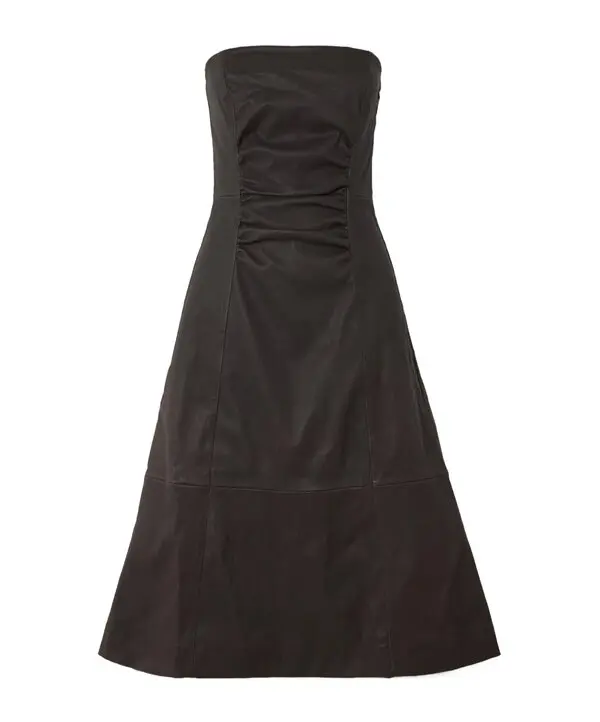 Staud Bowery Strapless A-line Leather Dress