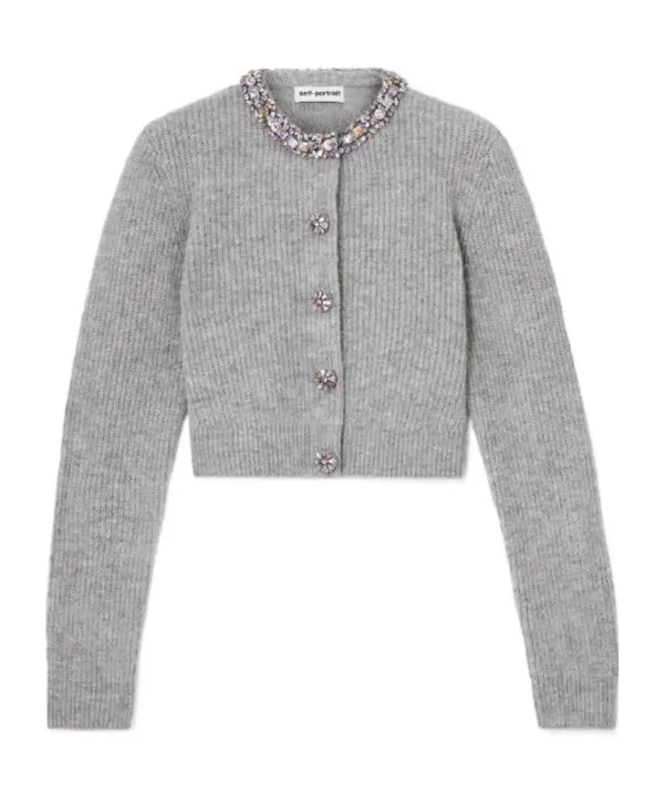 SELF-PORTRAIT Crystal-embellished Ribbed-knit Cardigan