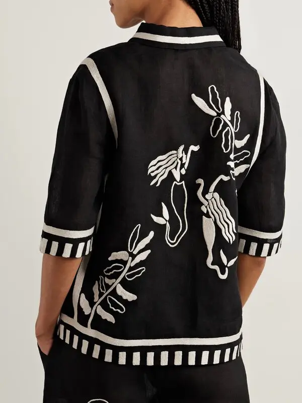 ERES Embroidered Short-sleeve Shirt - Black