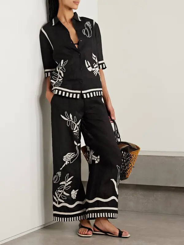 ERES Embroidered Short-sleeve Shirt - Black