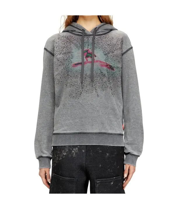 DIESEL® Graphic Hooded Sweater With Rhinestone Embellishments