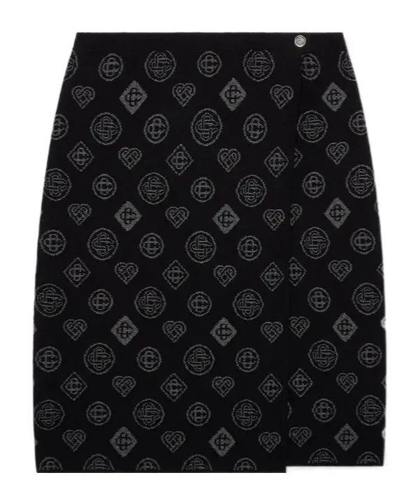 Casablanca Patterned Wrap Midi Skirt - Black