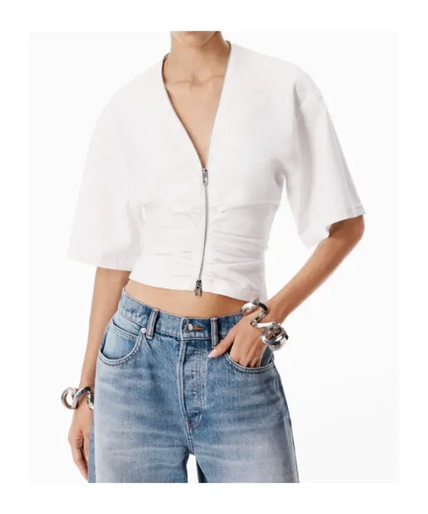 Alexander Wang Zip-up Cropped Top With Pleated Detail - White