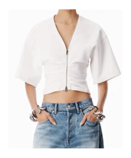 Alexander Wang Zip-up Cropped Top With Pleated Detail - White