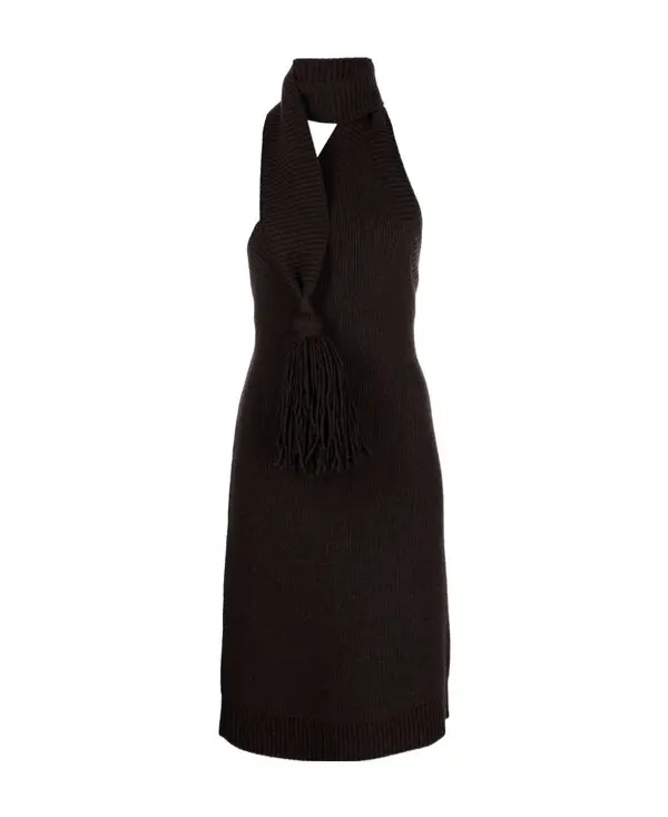 Bottega Veneta Sleeveless Wraparound Neck Dress With Tassel Detail - Brown