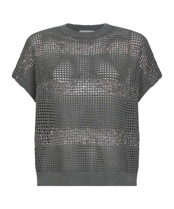 Brunello Cucinelli Open Knit Short Sleeve Sweater