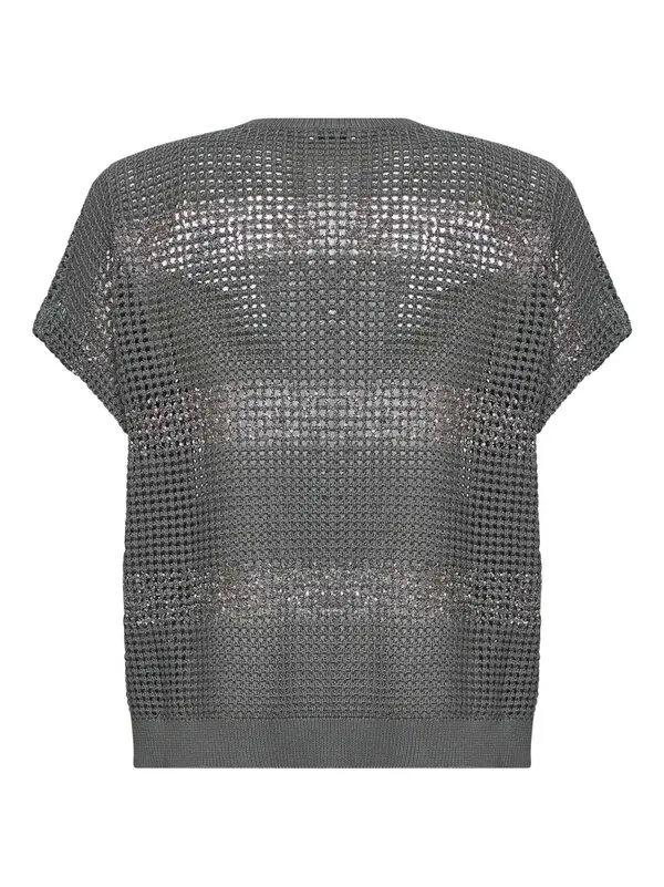 Brunello Cucinelli Open Knit Short Sleeve Sweater