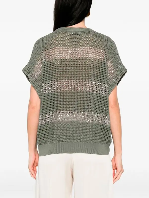 Brunello Cucinelli Open Knit Short Sleeve Sweater