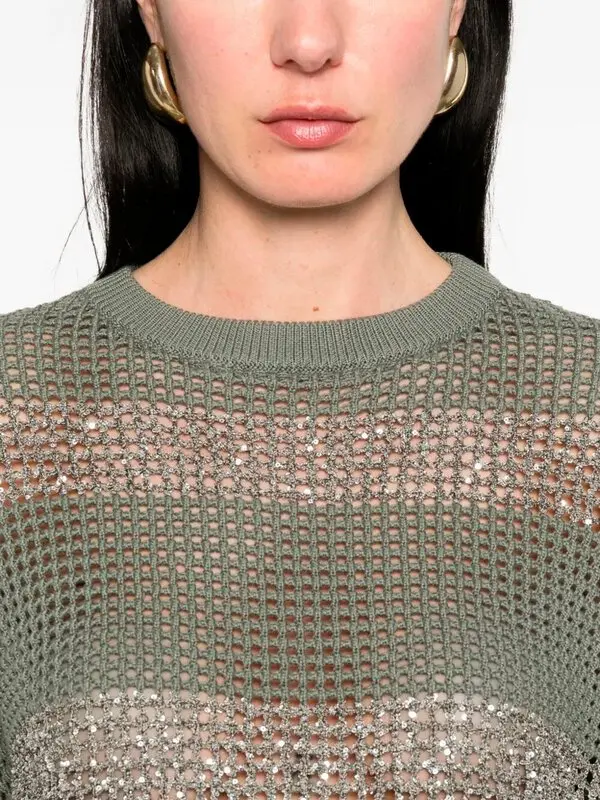 Brunello Cucinelli Open Knit Short Sleeve Sweater