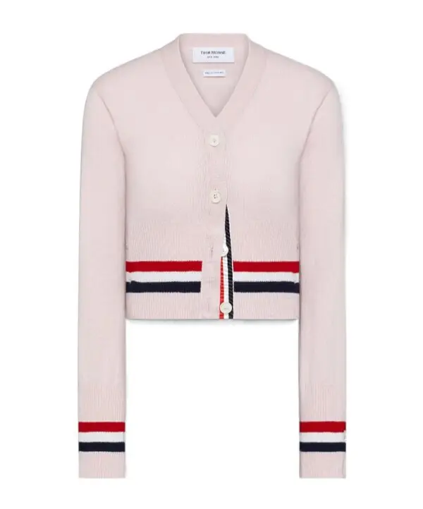 Thom Browne Shrunken Cardigan With Striped Details - Pink
