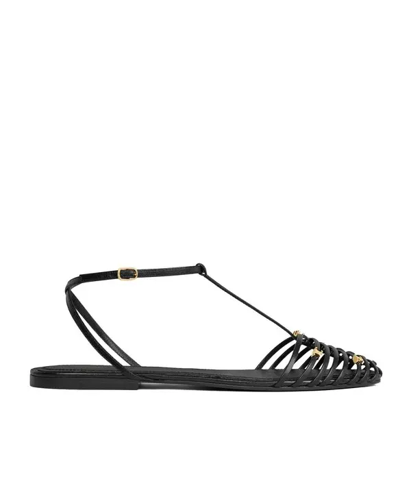 Celine Cage Flat Sandal In Goatskin - Black