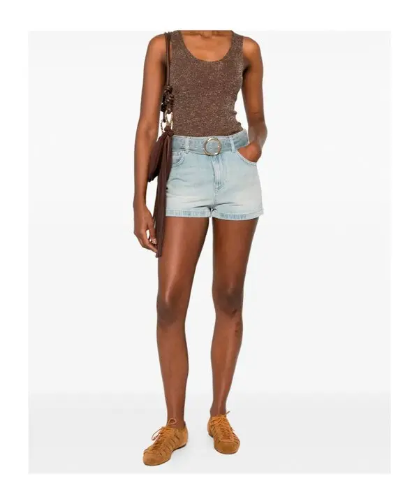 TWINSET Belted Denim Shorts