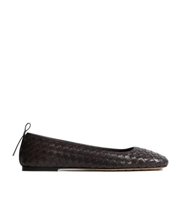 Bottega Veneta Charlotte Ballerina In Woven Leather - Espresso
