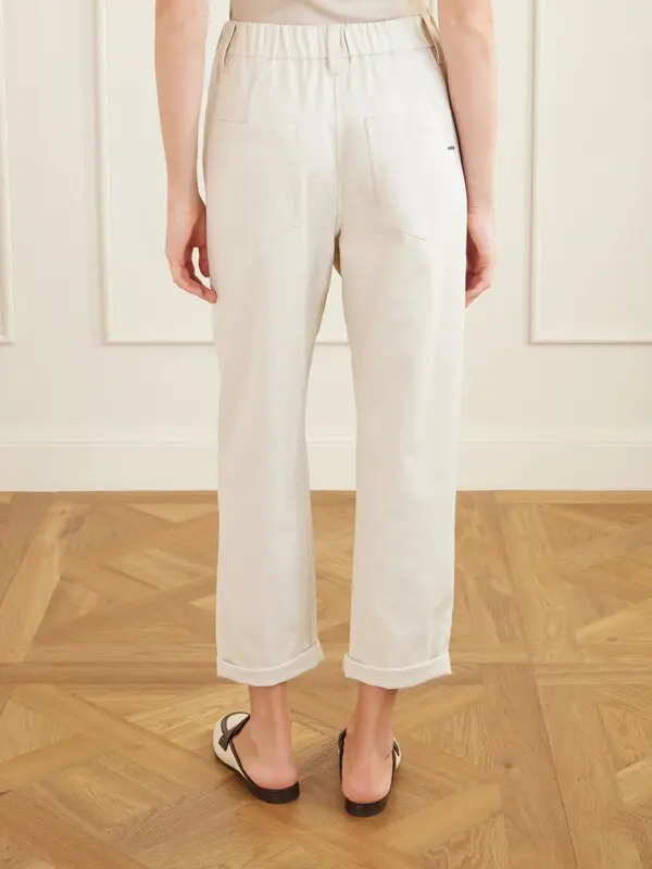 Brunello Cucinelli Cropped Tapered Leg Pants With Elasticated Waistband - Sand