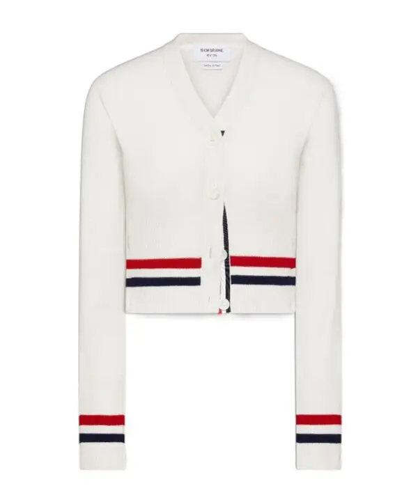 Thom Browne Rwb Stripe Cashmere Cardigan - White
