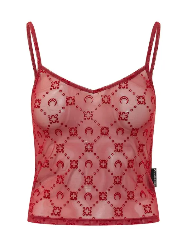 MARINE SERRE Moonogram Mesh Camisole - Red