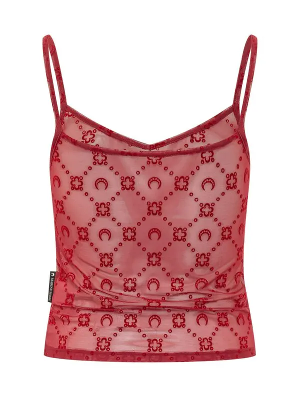 MARINE SERRE Moonogram Mesh Camisole - Red