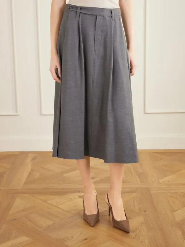 Brunello Cucinelli Pleated Wool Blend A-line Skirt - Grey