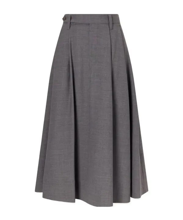 Brunello Cucinelli Pleated Wool Blend A-line Skirt - Grey