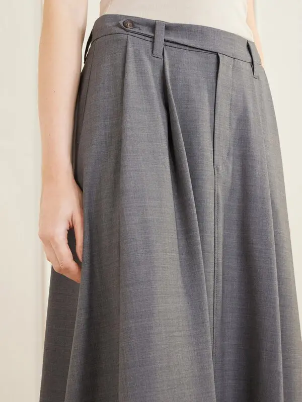 Brunello Cucinelli Pleated Wool Blend A-line Skirt - Grey