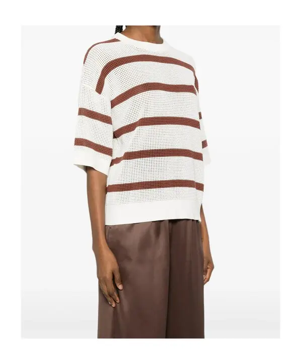 Brunello Cucinelli Striped Crew Neck Knitwear - White