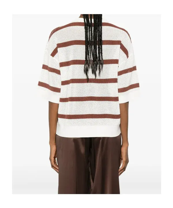 Brunello Cucinelli Striped Crew Neck Knitwear - White