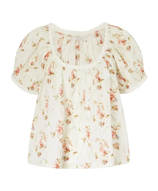 DÔEN Frederica Floral Print Shirt With Lace Trim - White