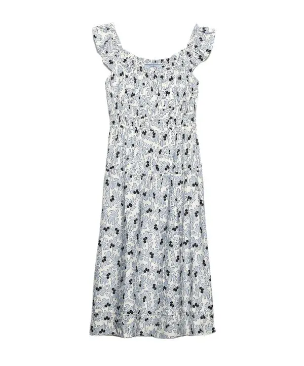 Prada Floral Print Pongé Midi Dress - Light Blue
