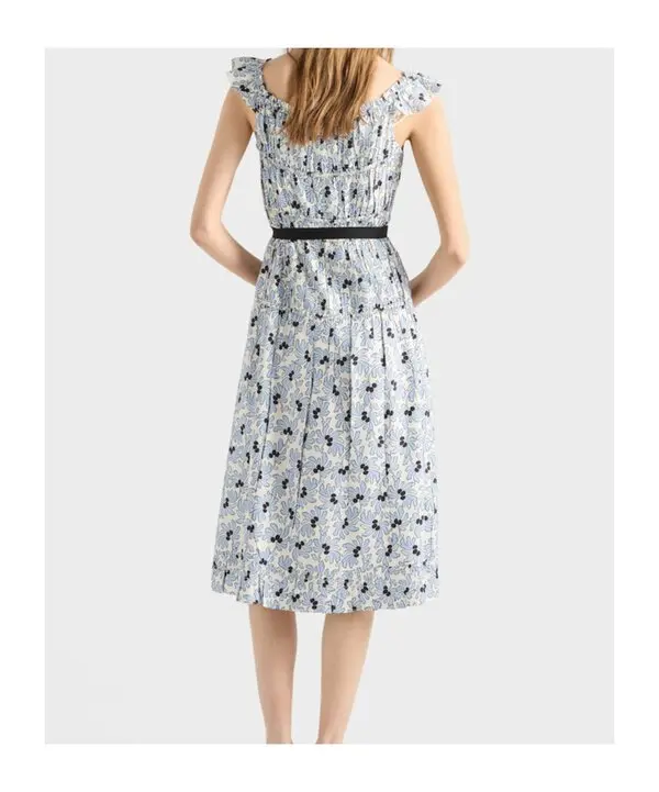 Prada Floral Print Pongé Midi Dress - Light Blue