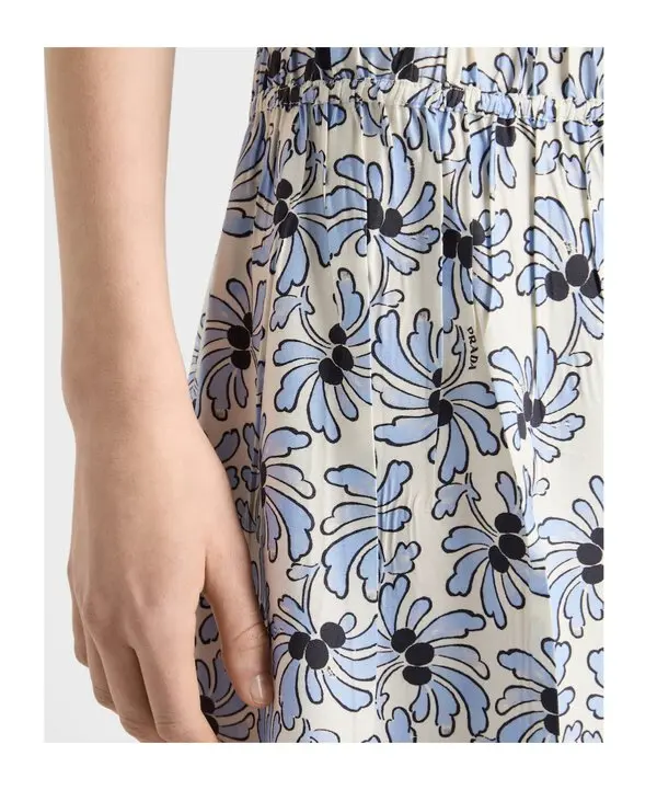 Prada Floral Print Pongé Midi Dress - Light Blue