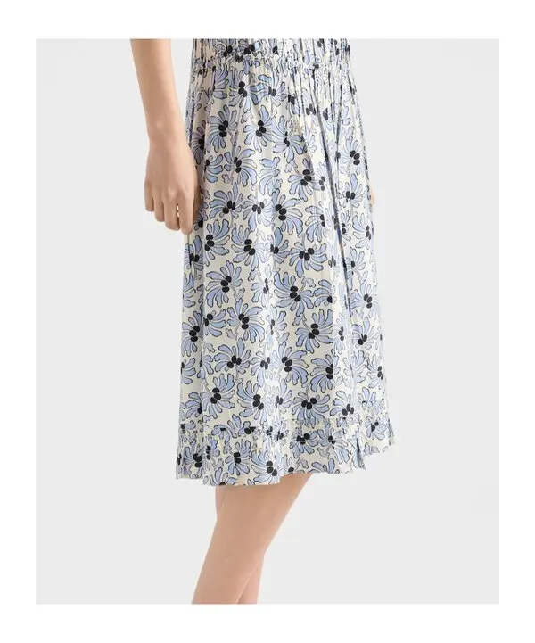 Prada Floral Print Pongé Midi Dress - Light Blue