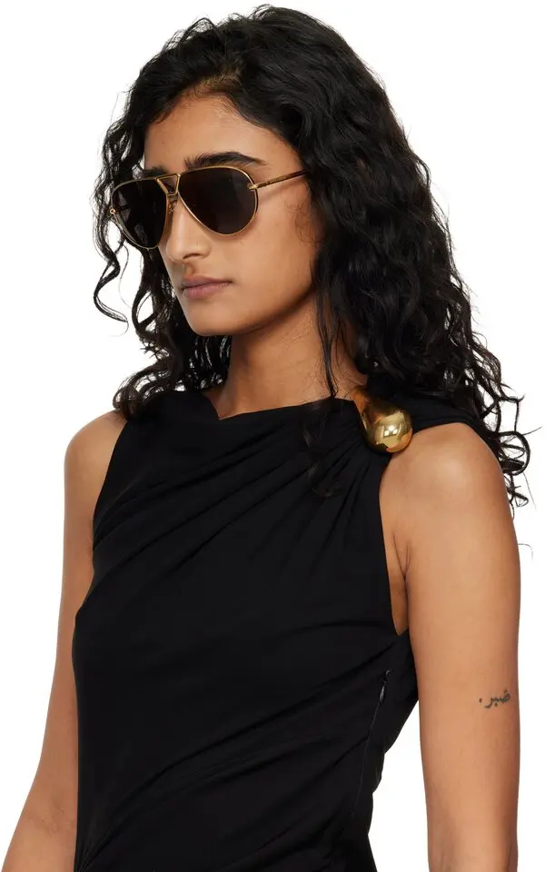 Bottega Veneta Gold Tone Aviator Sunglasses - Black