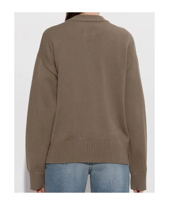 AMI Paris Long Sleeve Buttoned Cardigan With Patch Pockets - Brown