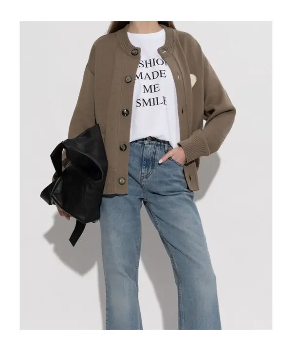 AMI Paris Long Sleeve Buttoned Cardigan With Patch Pockets - Brown