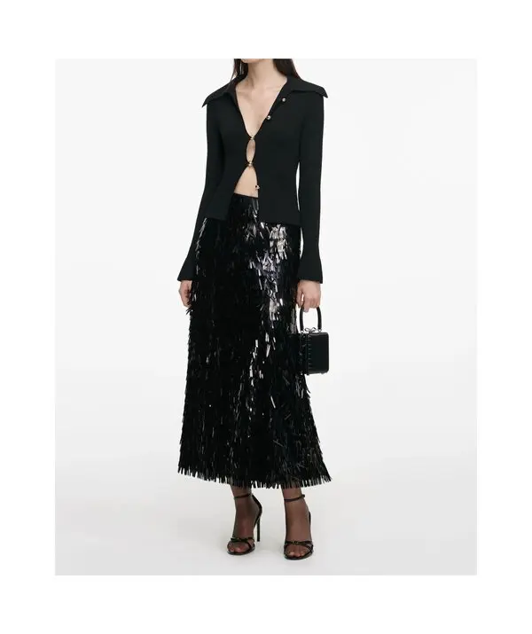 SELF-PORTRAIT Button-down Knit Top With Oversized Collar