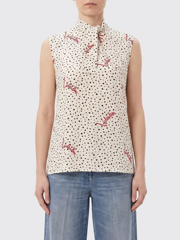 Valentino Garavani Polka Dot Crepe De Chine Sleeveless Top - White