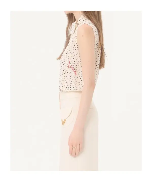 Valentino Garavani Polka Dot Crepe De Chine Sleeveless Top - White