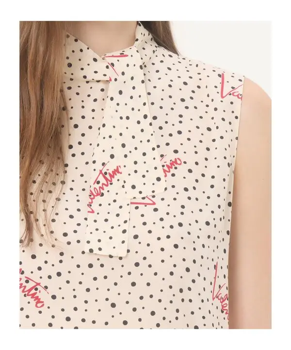 Valentino Garavani Polka Dot Crepe De Chine Sleeveless Top - White