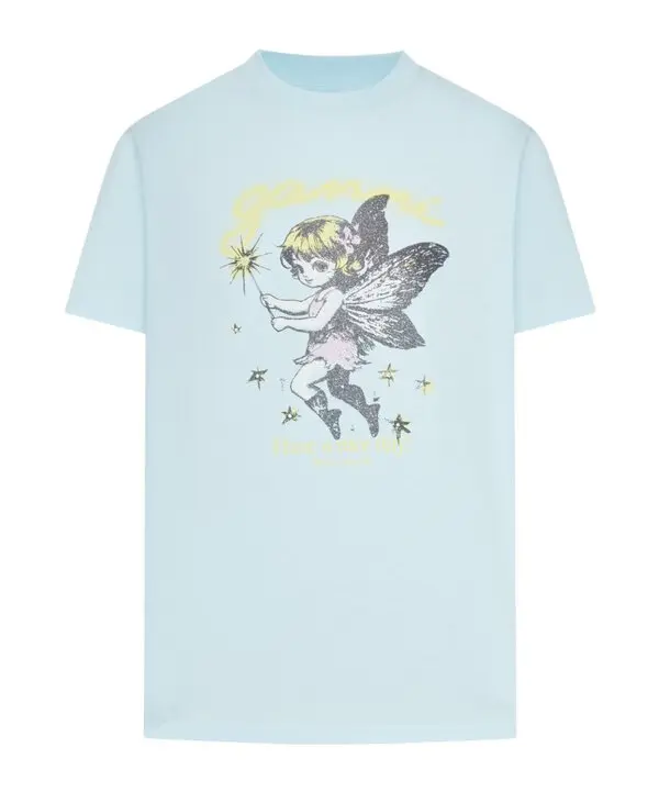 GANNI Graphic Print T-shirt - Light Blue