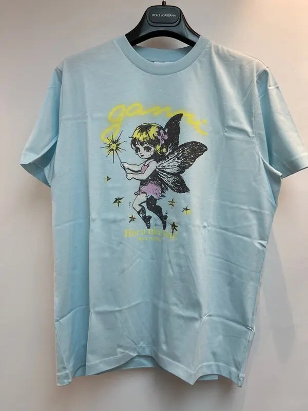 GANNI Graphic Print T-shirt - Light Blue
