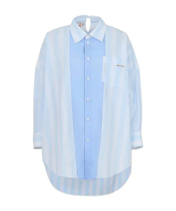 Marni Striped Curved Oversized Shirt - Blue