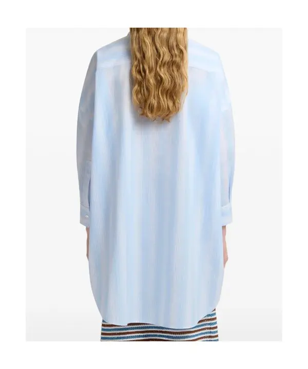 Marni Striped Curved Oversized Shirt - Blue