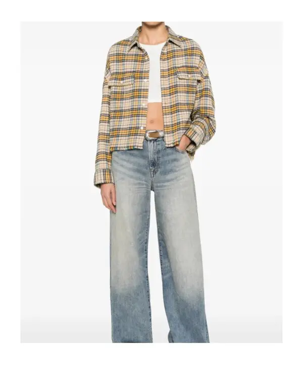 R13 Plaid Long Sleeve Shirt With Frayed Hem - Yellow