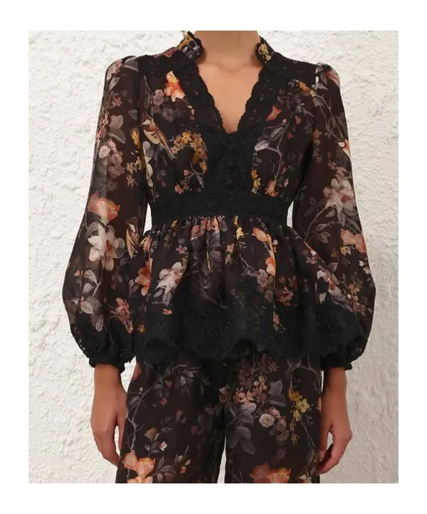 Zimmermann Carousel Lace Peplum Blouse