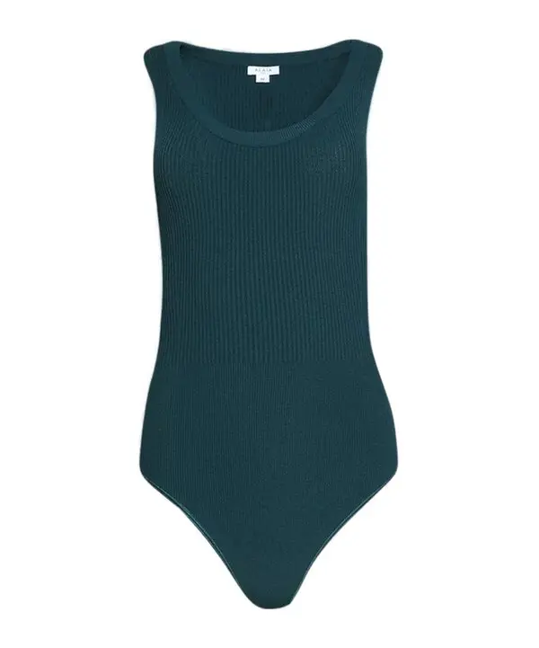 Alaïa Sleeveless Ribbed Knit Bodysuit - Petrole Fonce