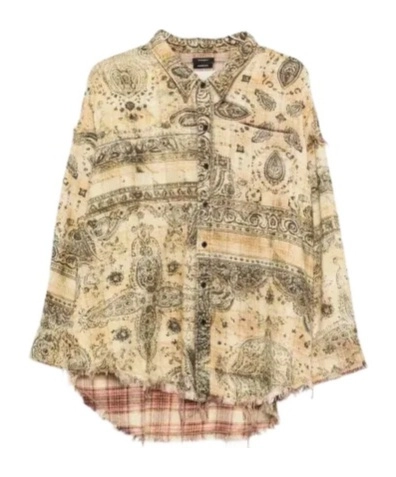 R13 Shredded Seam Drop Neck Shirt - Nude