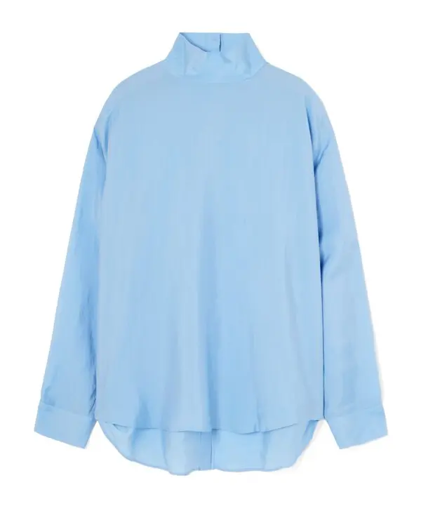 Tibi Lyocell And Silk-blend Turtleneck Blouse - Blue