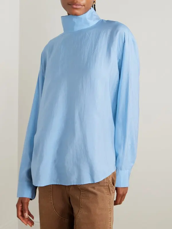 Tibi Lyocell And Silk-blend Turtleneck Blouse