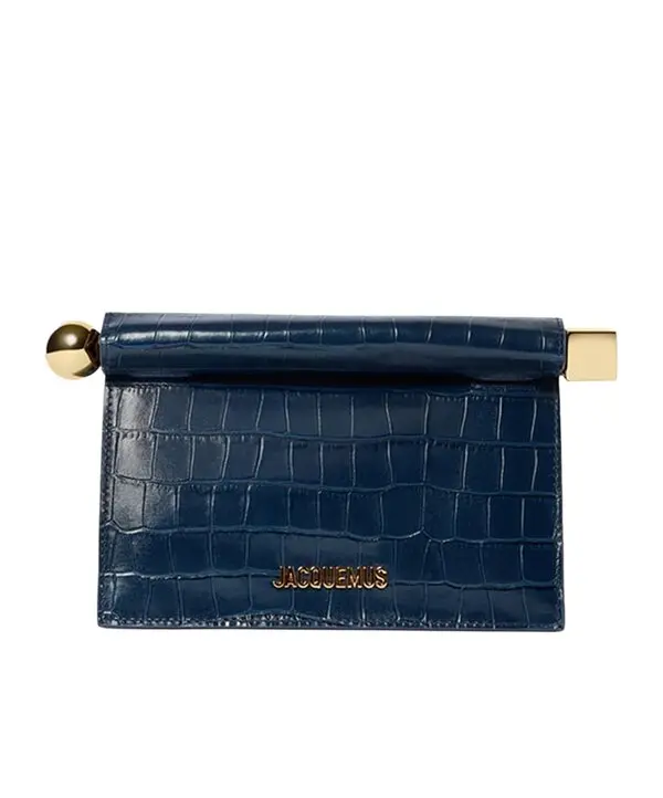 Jacquemus Small Rond Carré Croc-effect Clutch Bag - Deep Navy Blue